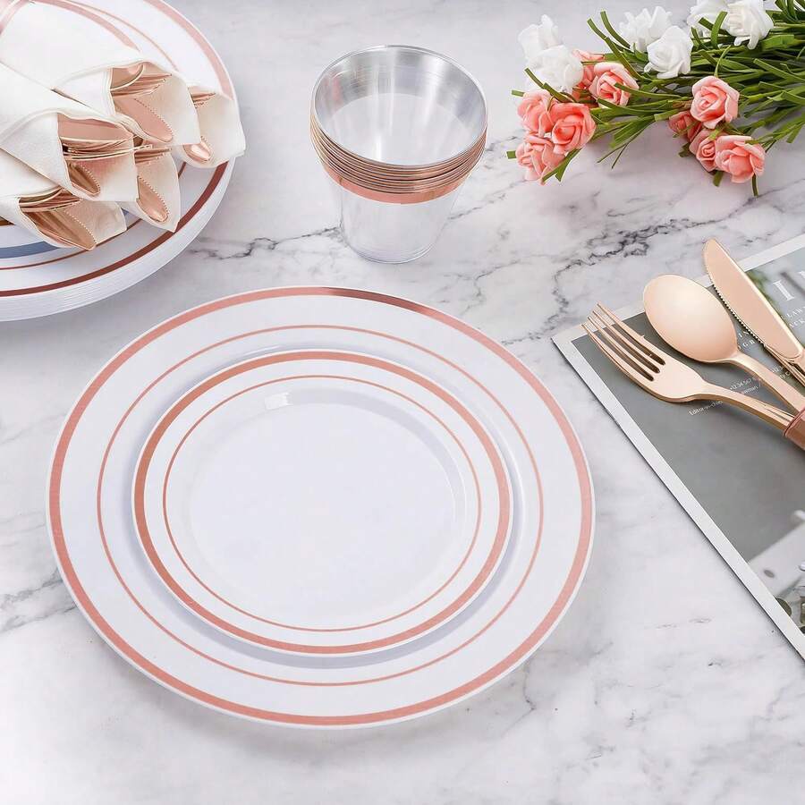 140-Piece Rose Gold Cutlery Set - Including 20pcs 26cm Dinner Plate ...