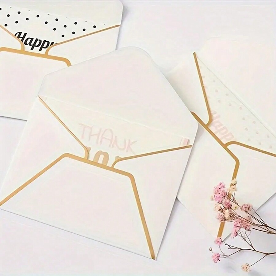 10 PCS/Pack Invitation Envelope, Card Envelope With Gold Foil Border, 5 ...