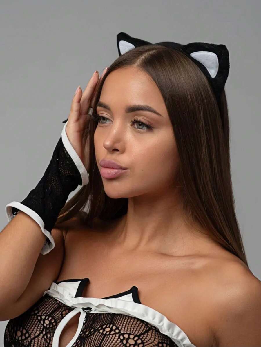 5pcs Sexy Lingerie Set With Lace Open Shoulder Nightgown Sheer Bodysuit Tempting Maid Uniform