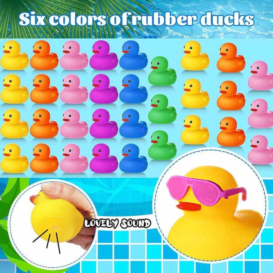 12-Pack Mini Rubber Duck Set With 12 Sunglasses, Birthday Party Favors ...