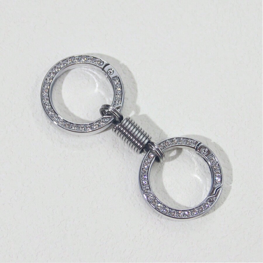 Diamond Embedded Double Ring Spring Keychain Creative Couples Design ...
