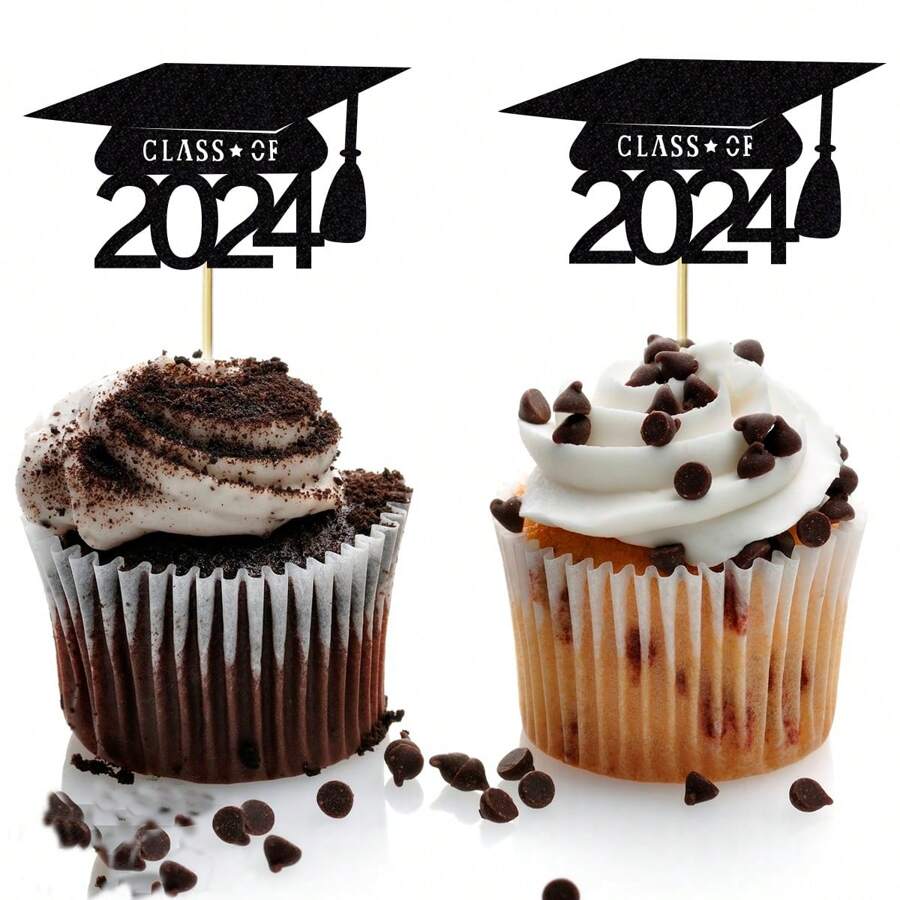 12pcs 2024 Graduation Theme Cupcake Toppers Glitter Class Of 2024 ...