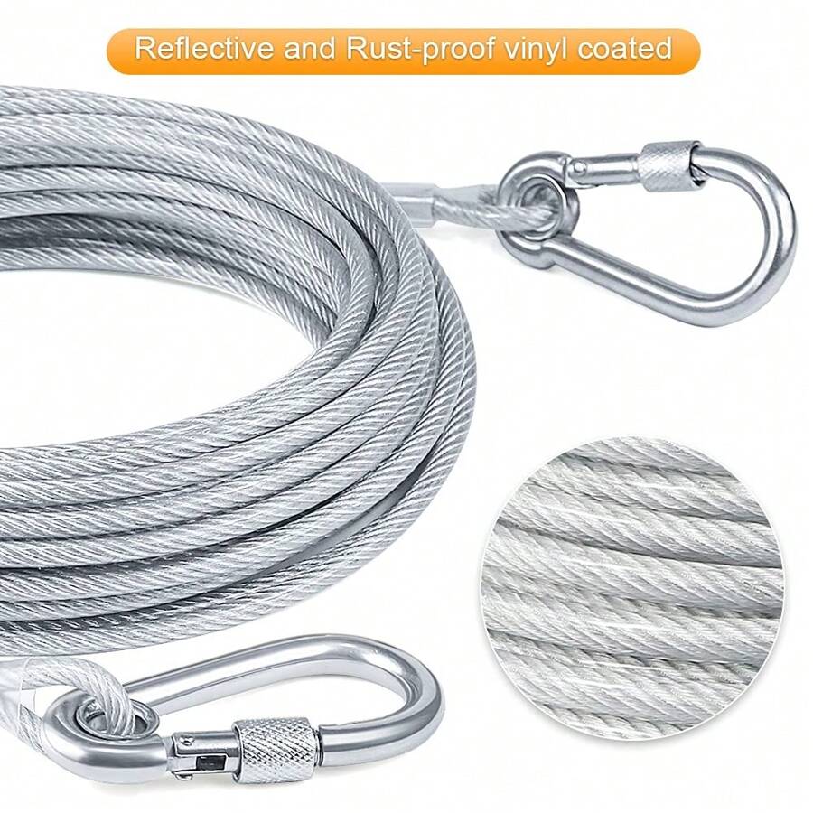 20FT Reflective Dog Tie Out Cable For Dogs Up To 250 Pounds, Steel Wire ...