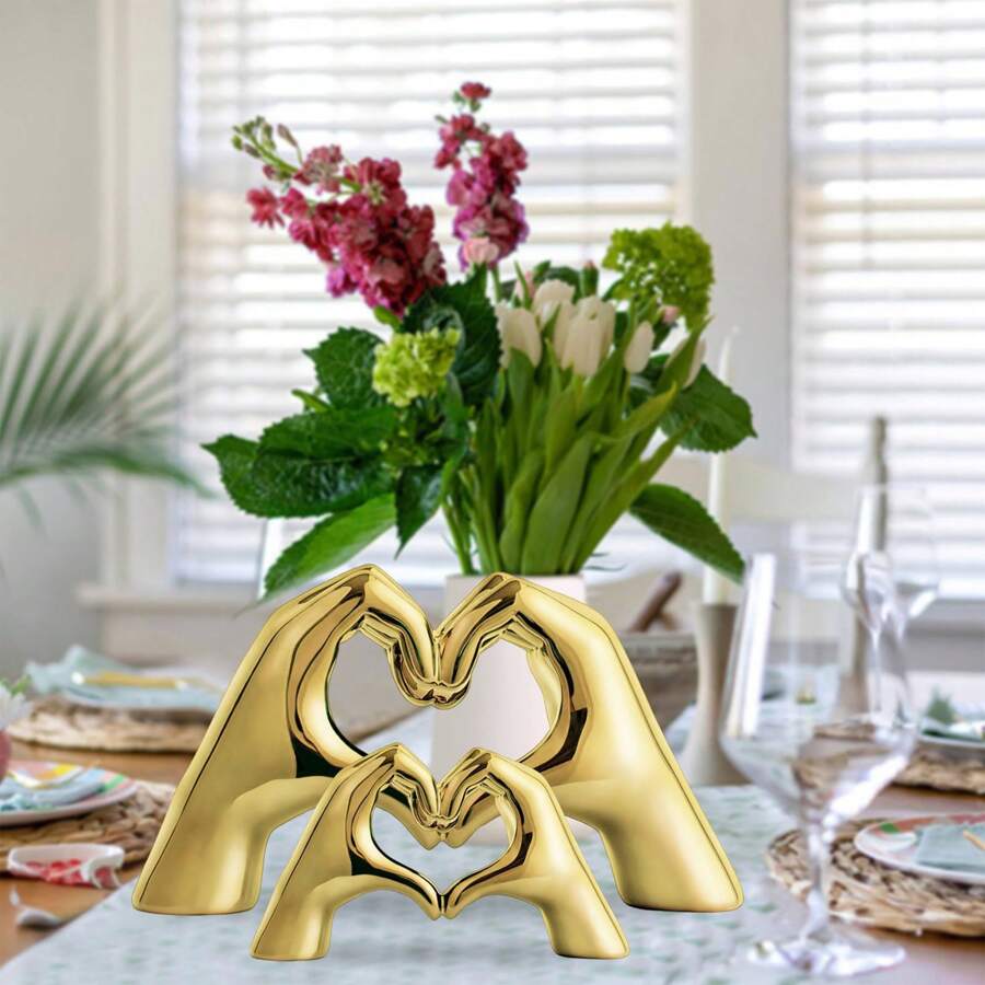 Hand Gesture Heart Statue, Modern Love Finger Heart Hand Decor, Pink ...