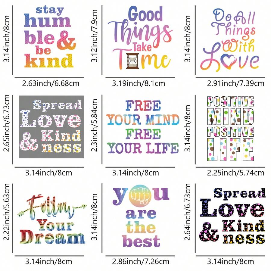 9PCS Pocket Size Inspirational Quote Iron-On Heat Transfer Sticker ...