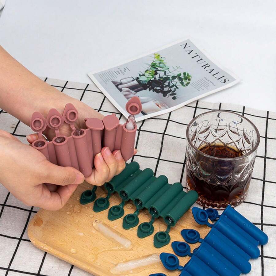 Silicone 6 Grids Long Ice Cube Tray With Lid Mini Ice Pop Popsicle ...