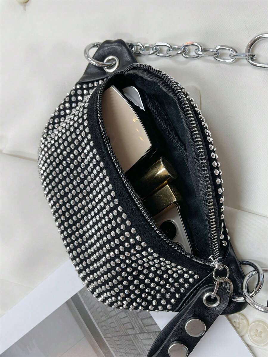 Lady Rhinestone-Studded Shoulder Bag Mini Crossbody Bag With Adjustable ...