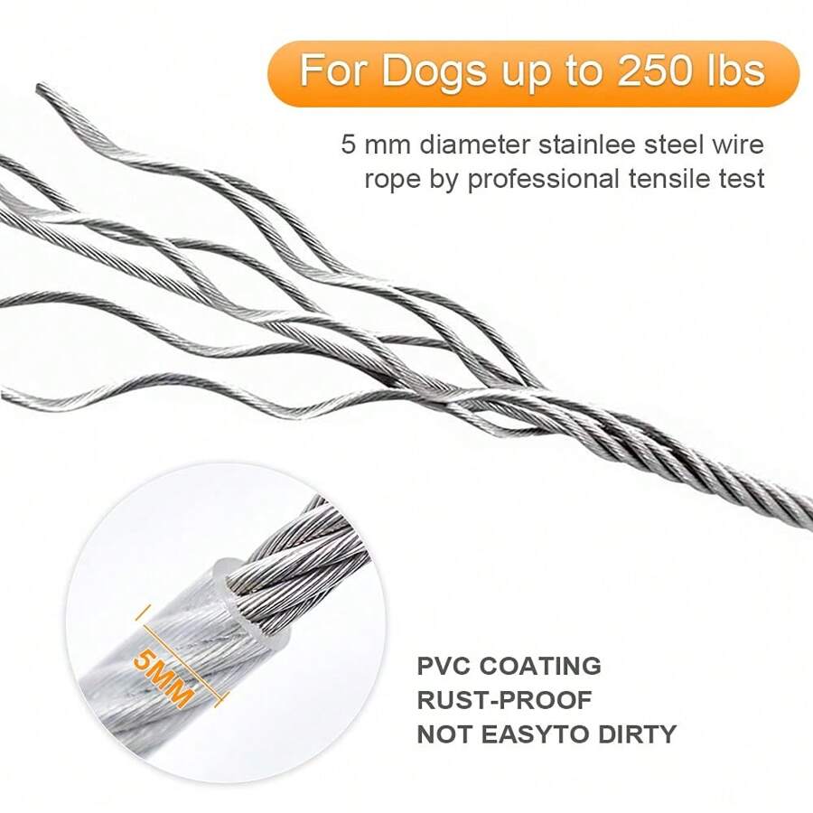 20FT Reflective Dog Tie Out Cable For Dogs Up To 250 Pounds, Steel Wire ...