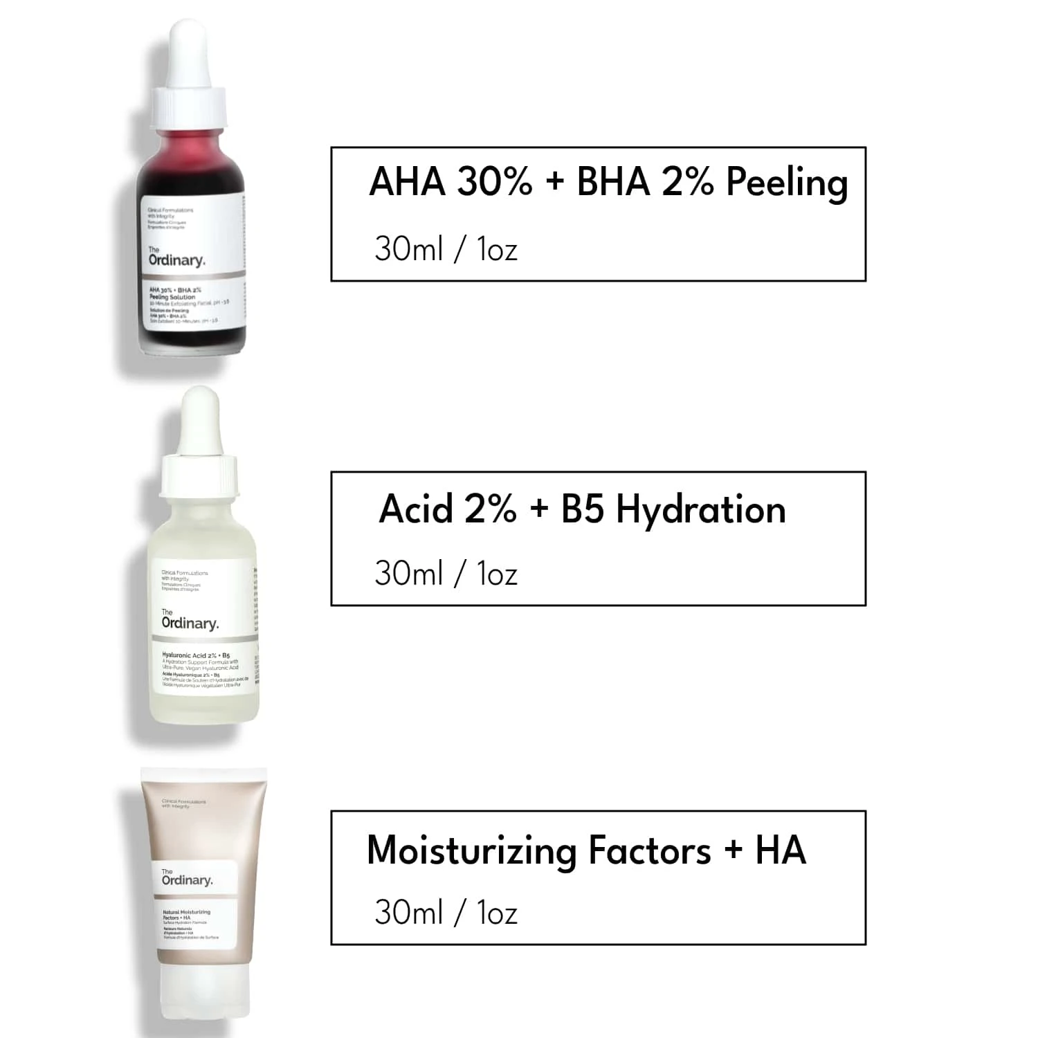 The Ordinary BEST SKINCARE SET: AHA 30% + BHA 2% Peeling Solution + Hyaluronic Acid 2% +B5 ...