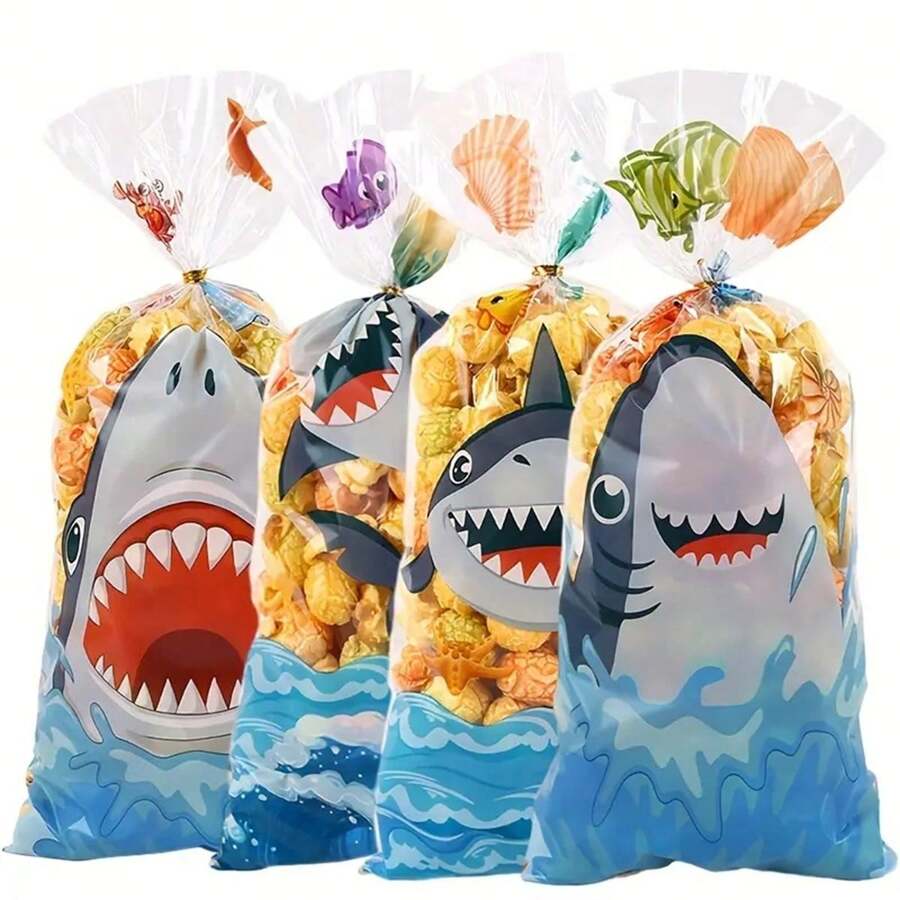 50 Pieces Shark Party Candy Bags Ocean Shark Birthday Goodie Favor Bags ...