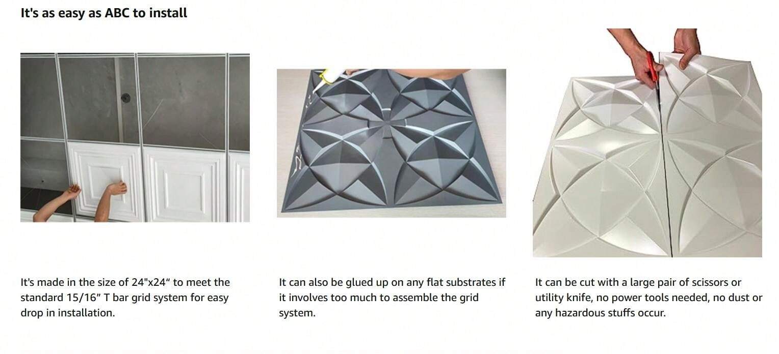 Art3d Drop Ceiling Tiles 24x24 (12-Pack, 48 Sq.Ft), Wainscoting Panels ...