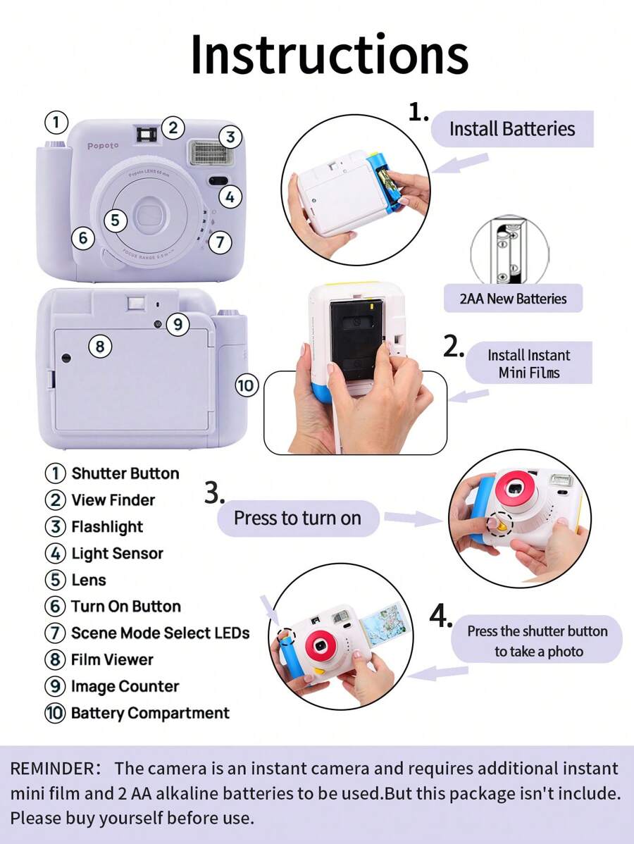 popoto Popoto Instant Camera Set 6In1 Photo Camera For Instant Mini ...