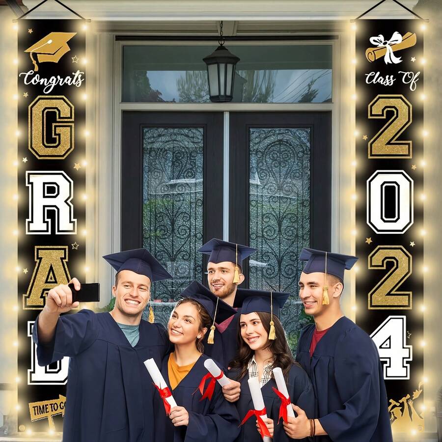 2 Pcs 2024 Graduation Banners Class Of 2024 Congrats Grad Party Porch ...
