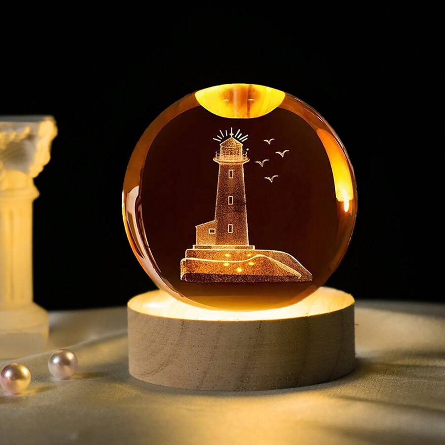 3D Laser Engraved Lighthouse Crystal Ball Small Gift, Beautiful Theme ...