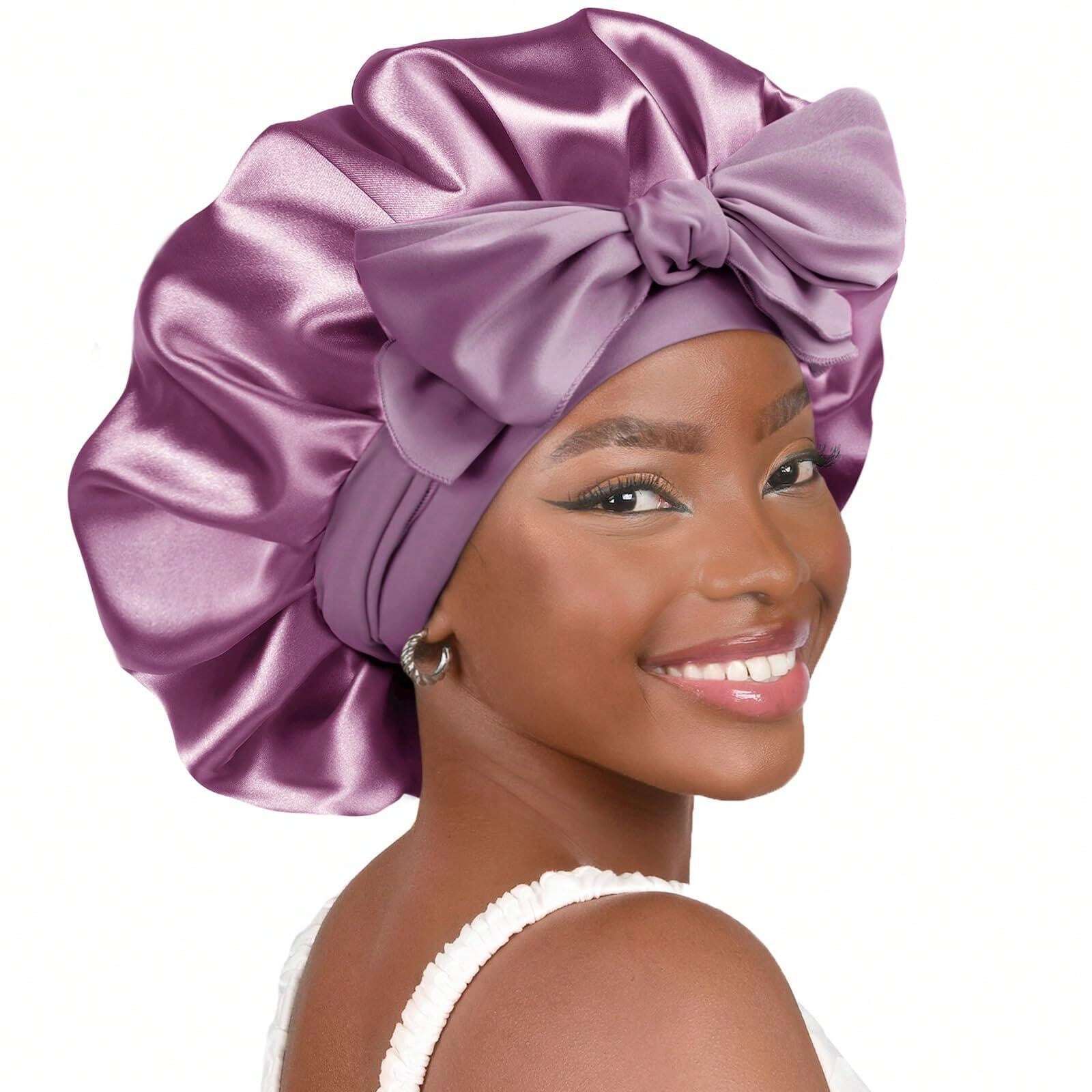 Satin Bonnet Silk Bonnet For Sleeping Double Layer Satin Lined Black ...