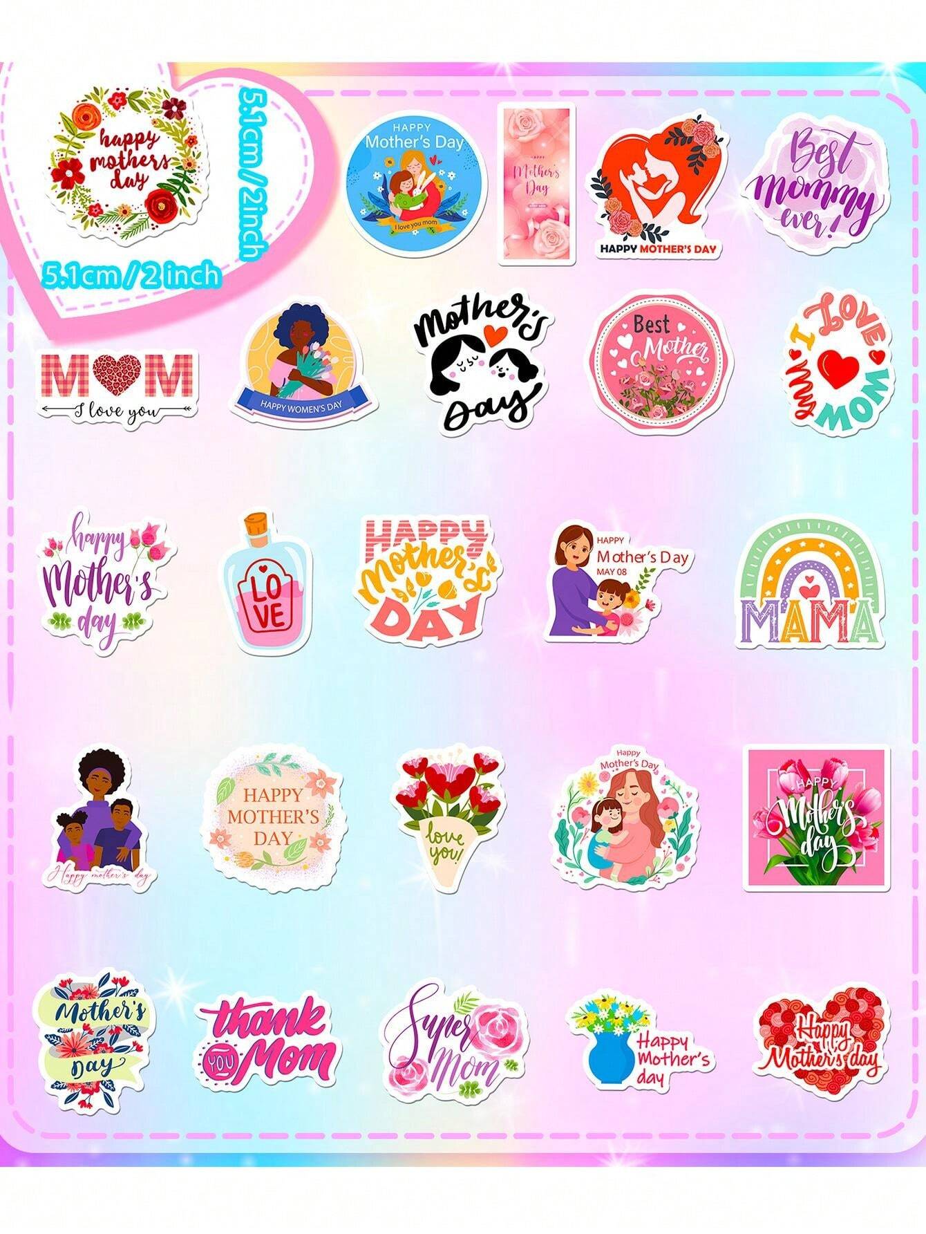 50 Sheets I LOVE YOU MOM Stickers, Happy Mother\ Day Floral Bouquet ...