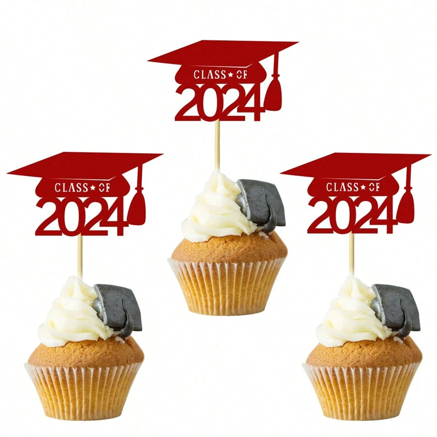 12pcs 2024 Graduation Theme Cupcake Toppers Glitter Class Of 2024 ...