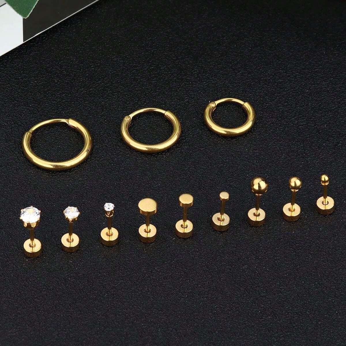 12 Pairs Surgical Stainless Steel Earrings Set, 14K Gold Plated Small ...