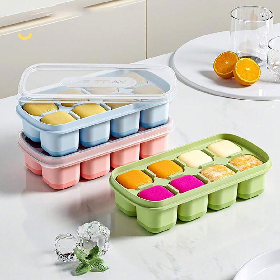 Household Ice Tray With Lid, Soft Bottom Small Ice Cube Box, Minimalist ...