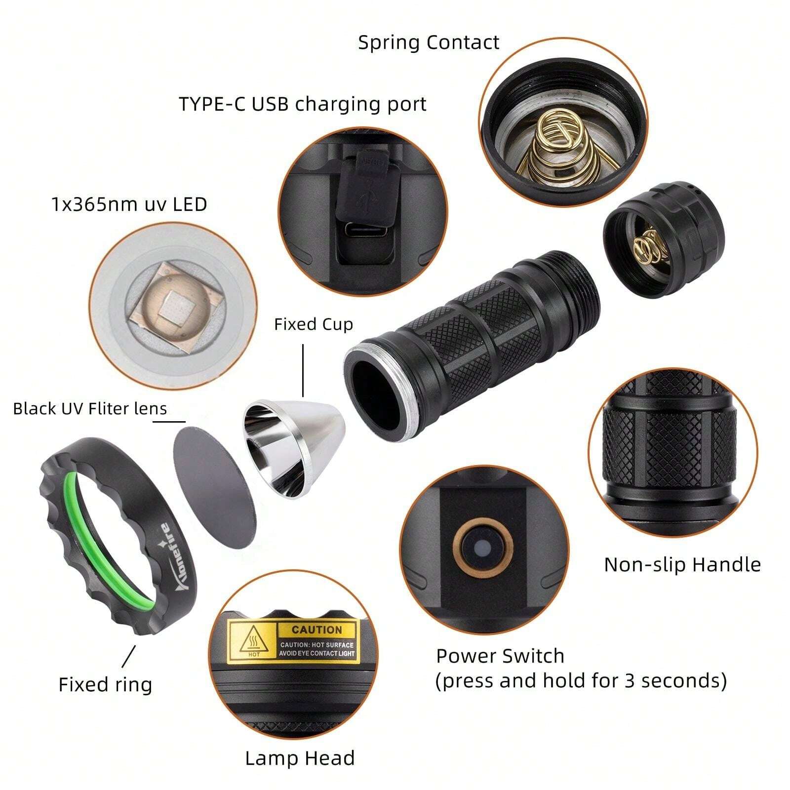 Alonefire New 30W UV90MIL Led 365nm UV Flashlight USB Charging Money ...