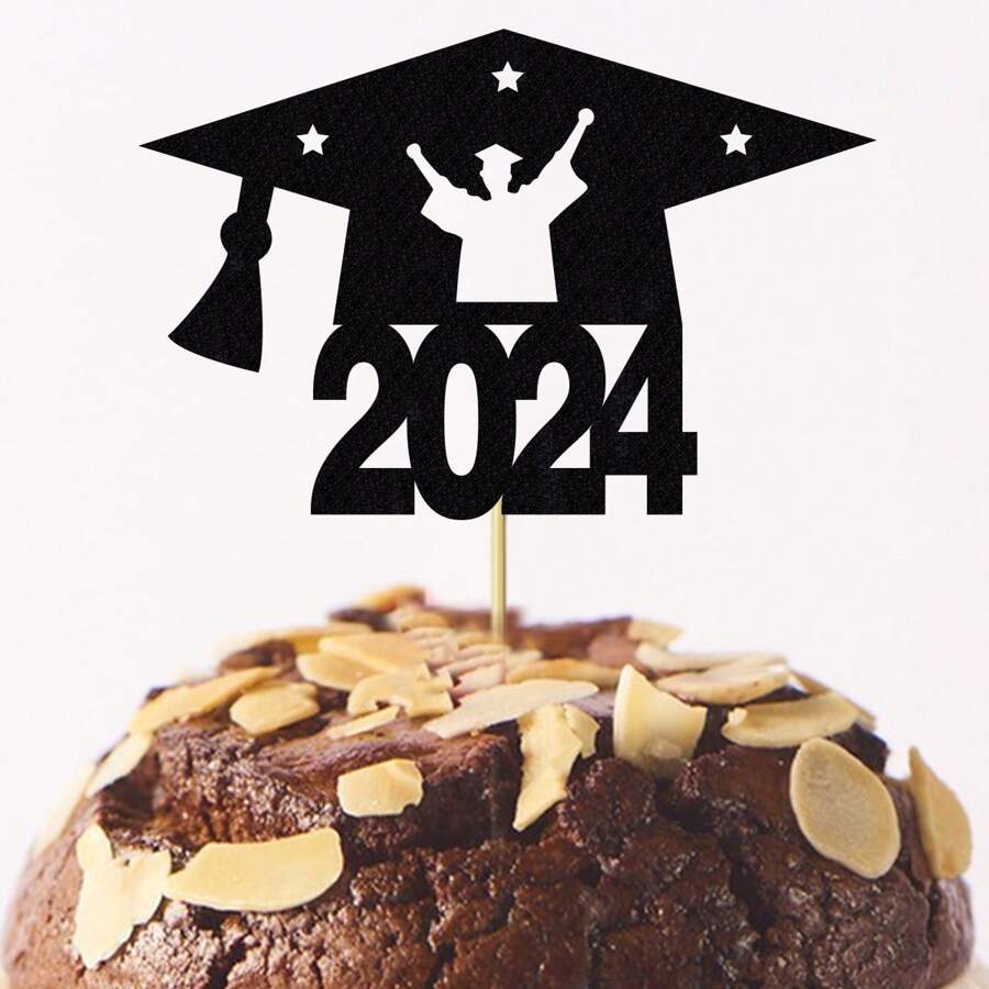 12 PCS 2024 Student Graduation Cupcake Toppers Glitter Graduate Cap ...