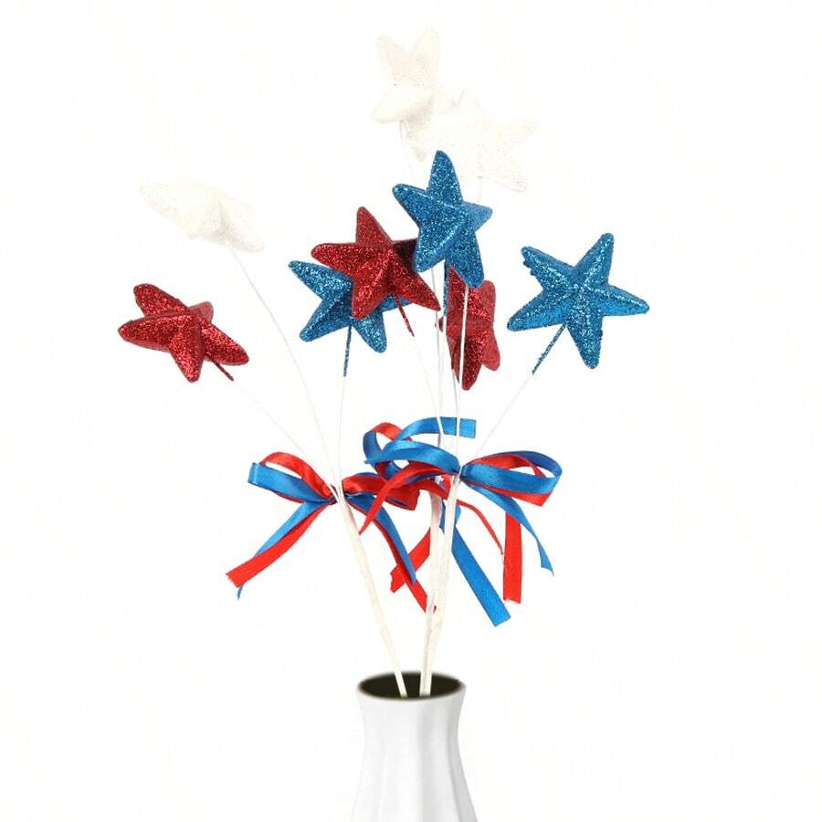 2 Pack Americana Glitter Star Picks - Sparkly Red, White And Blue Star ...