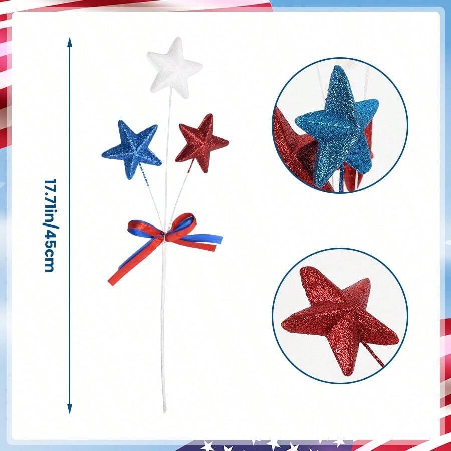 2 Pack Americana Glitter Star Picks - Sparkly Red, White And Blue Star ...