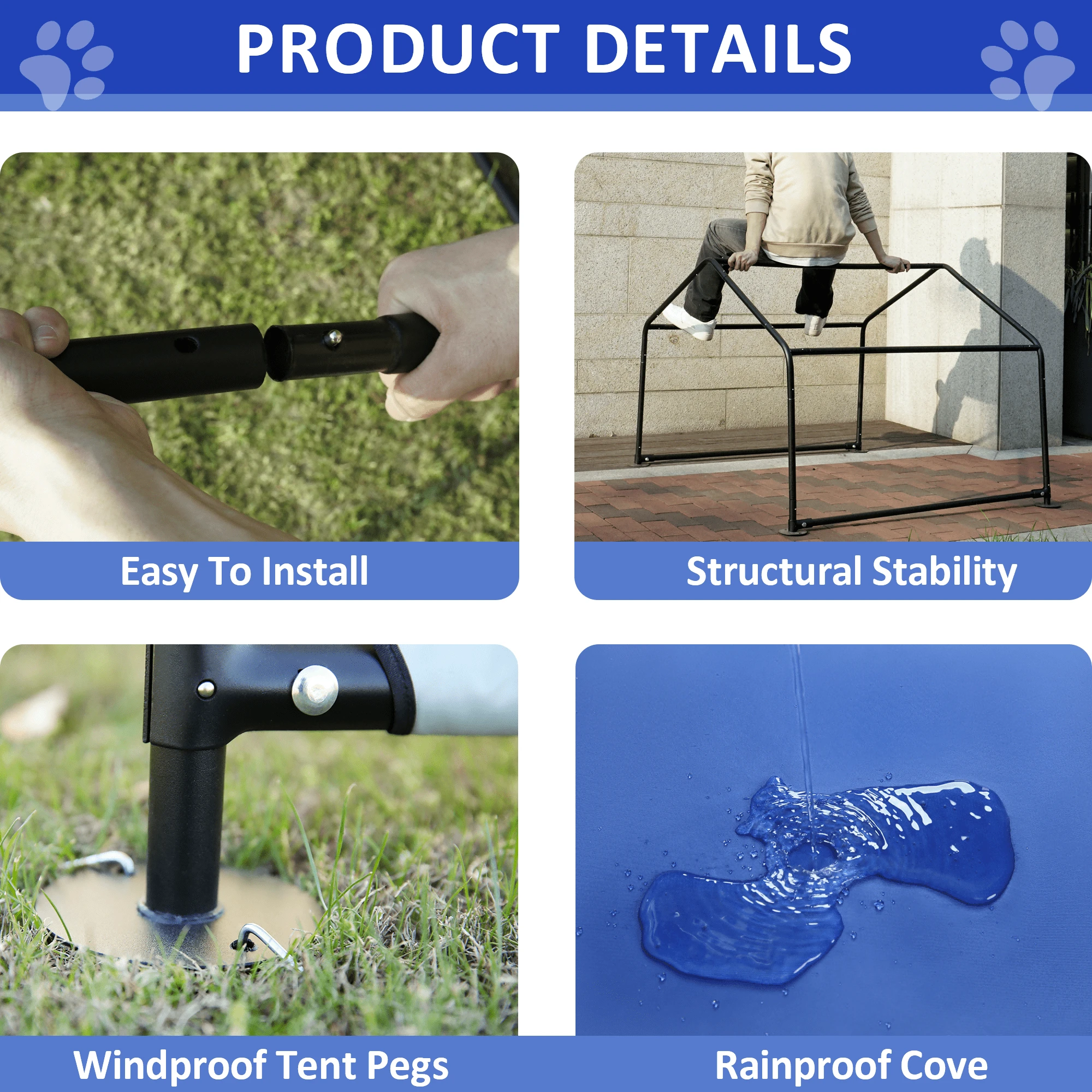 Dog Shade Shelter Outdoor Blue Tent For Large Medium Dogs, 4'x4'x3 ...