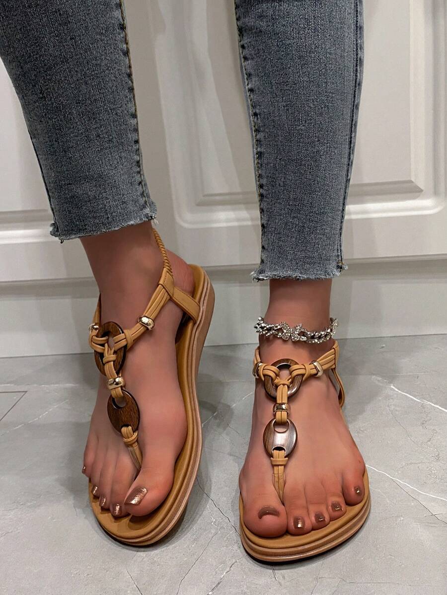 2024 Sandales romaines rétro bohémiennes pour femmes avec perles, à ...