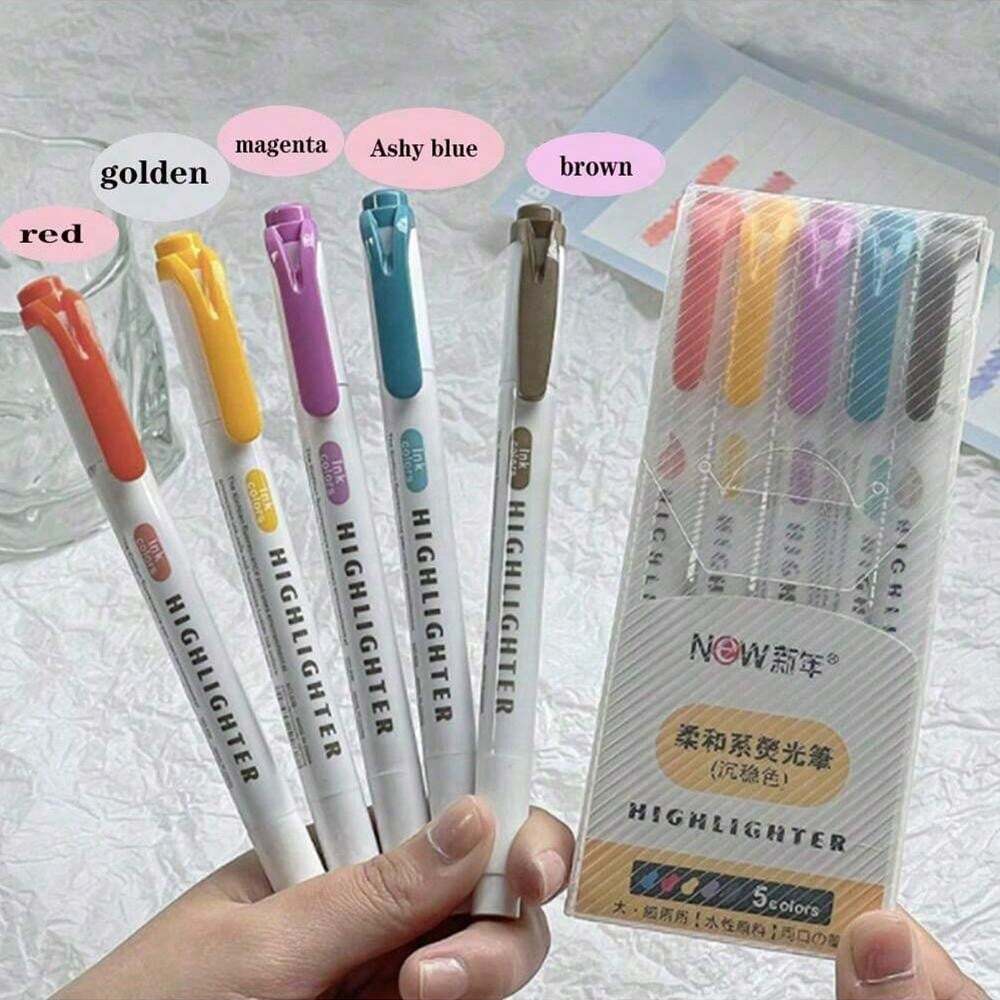 5-Pack Double Headed Fluorescent Pens, Marking Key Points, Non Halo ...