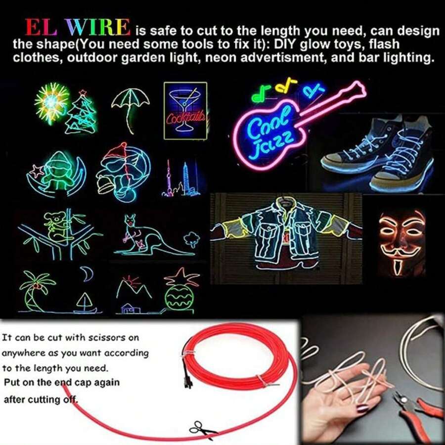 5M/16.4 Ft DIY Neon Flexible Electroluminescent Light Kit For Party Bar ...