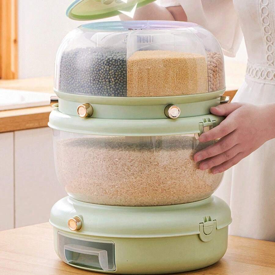 Automatic Rotating Rice Dispenser, 6-Grid Anti-Moisture Grain Storage ...