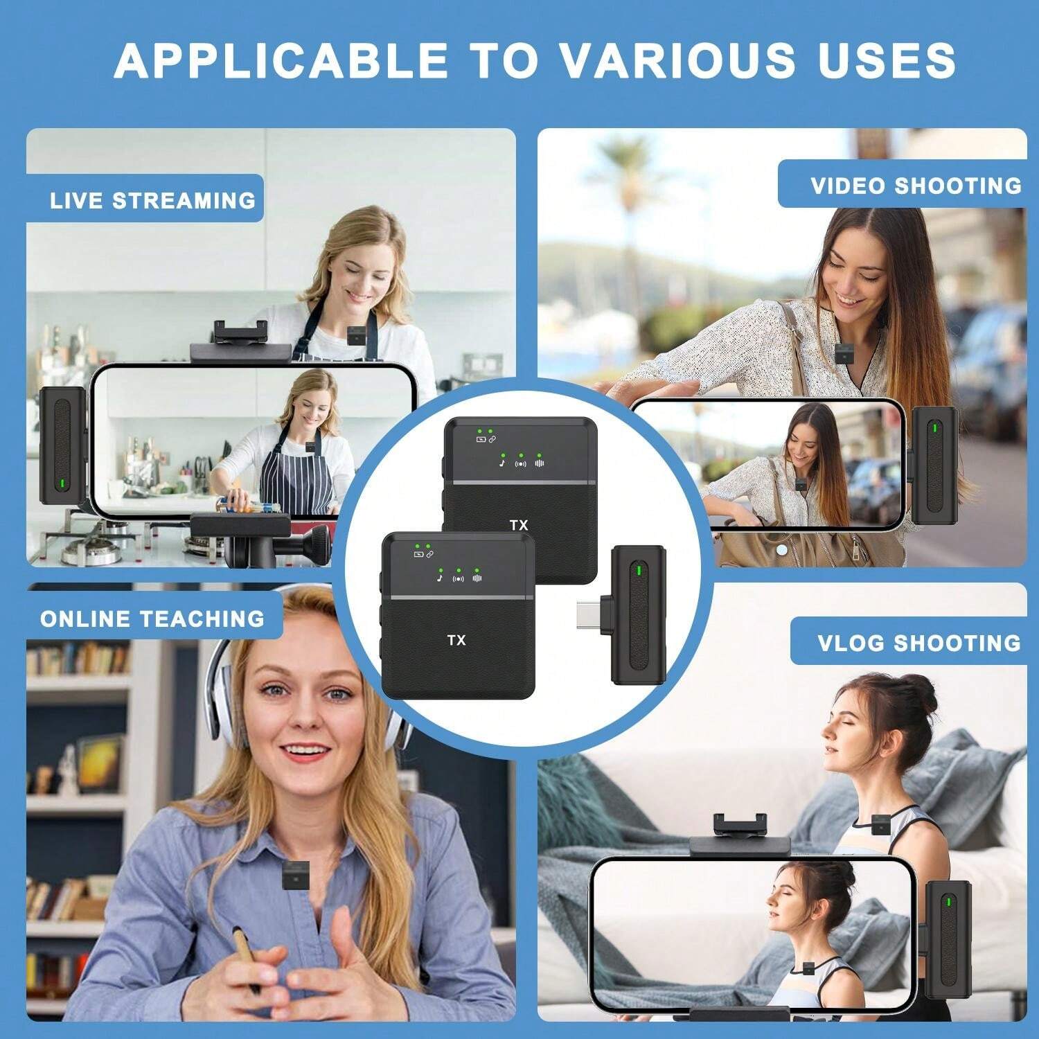 2 Pcs Wireless Lavalier Microphone Compatible With IPhone IPad Android ...