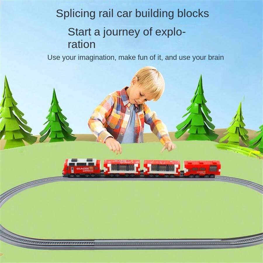 A Set Of Male And Female Children Building Blocks Train Track Green ...