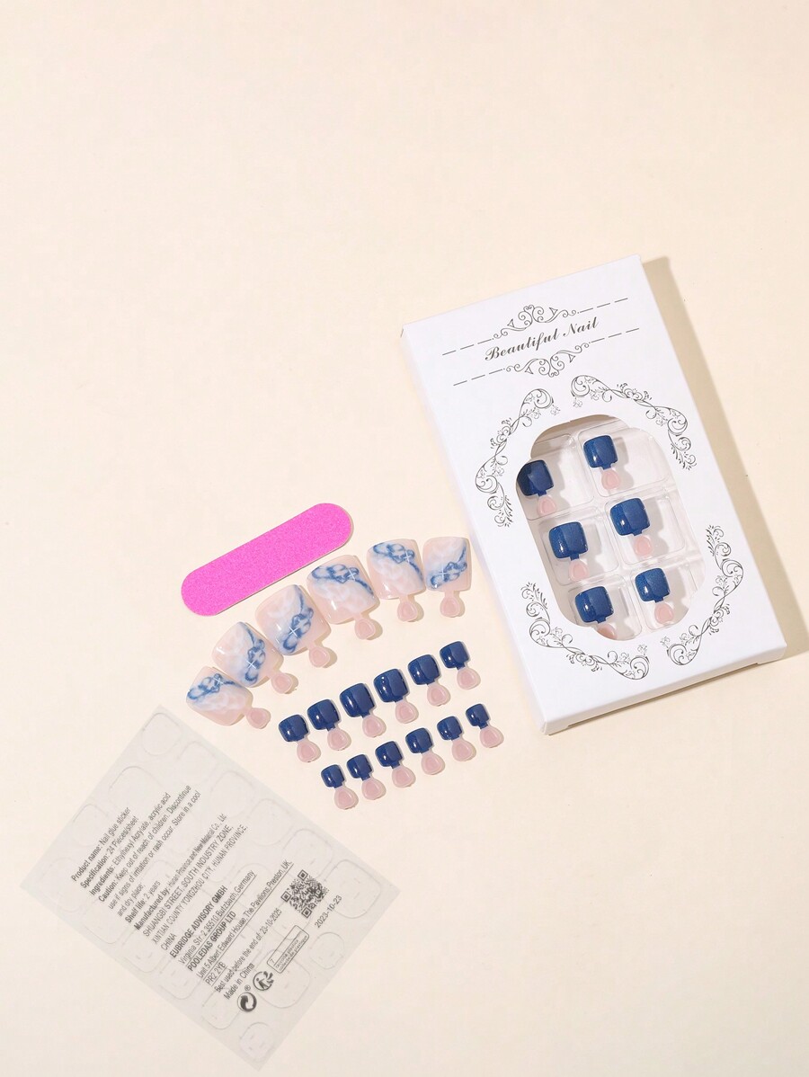 Press On Toenails Glossy Fake Toenails Lue Glue On Toenails Blue Smudge ...