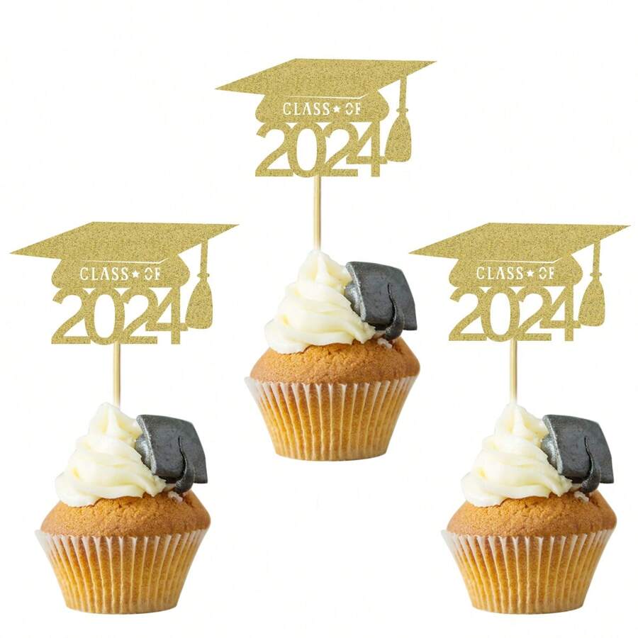 12pcs 2024 Graduation Theme Cupcake Toppers Glitter Class Of 2024 ...