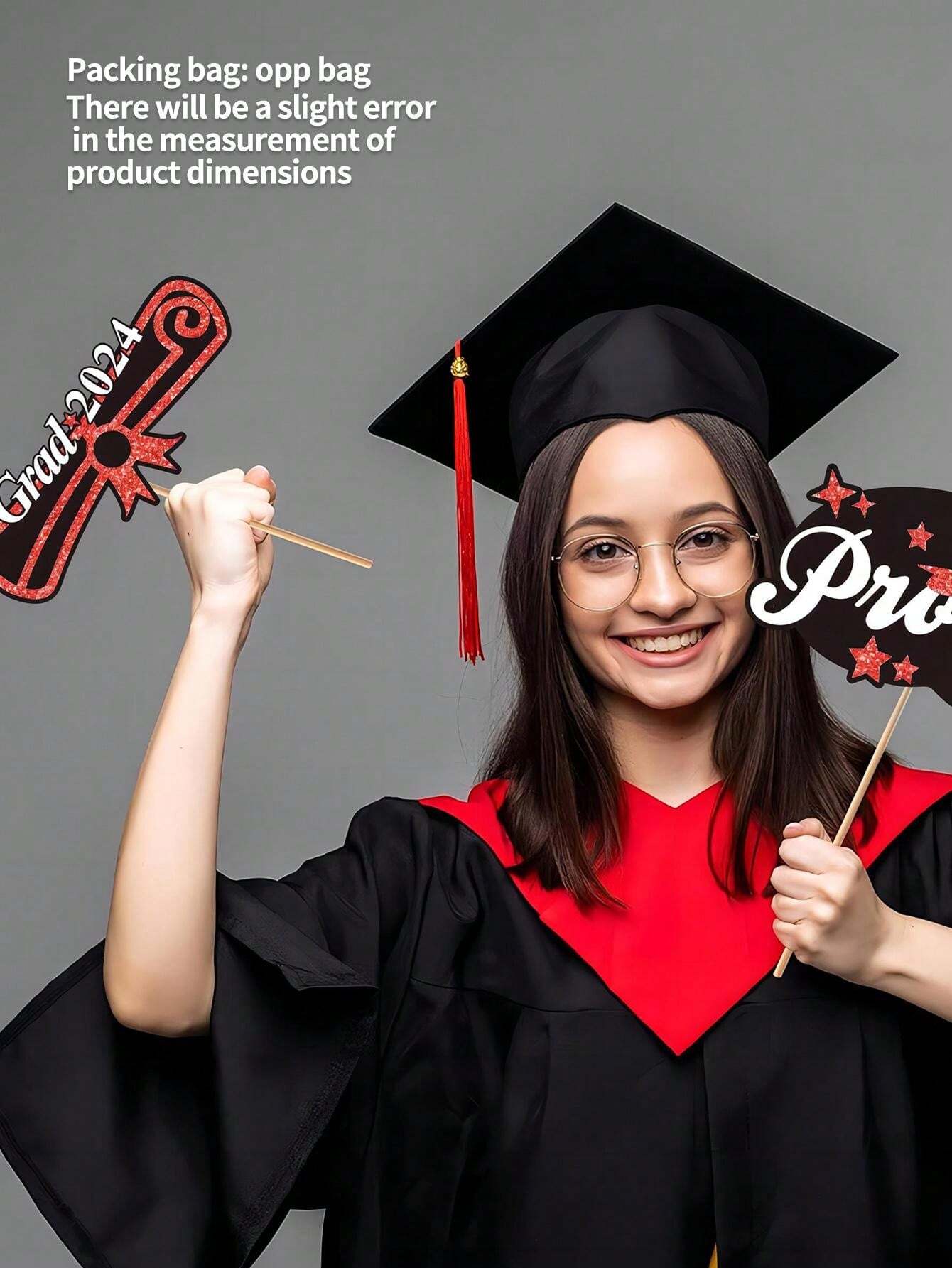 20pcs Graduation Party Photo Props Red Handheld Sign Glasses Book ...