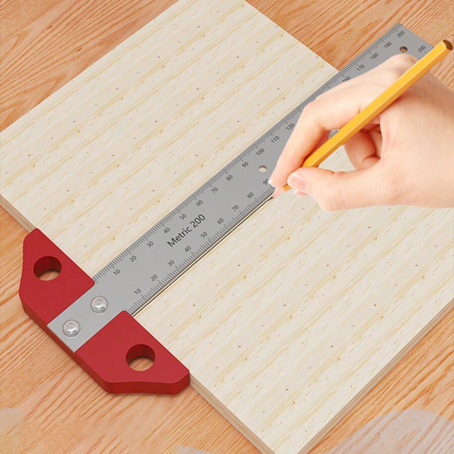 One Piece Red Woodworking Scriber T-Square Ruler 8inch/200mm Scribing ...