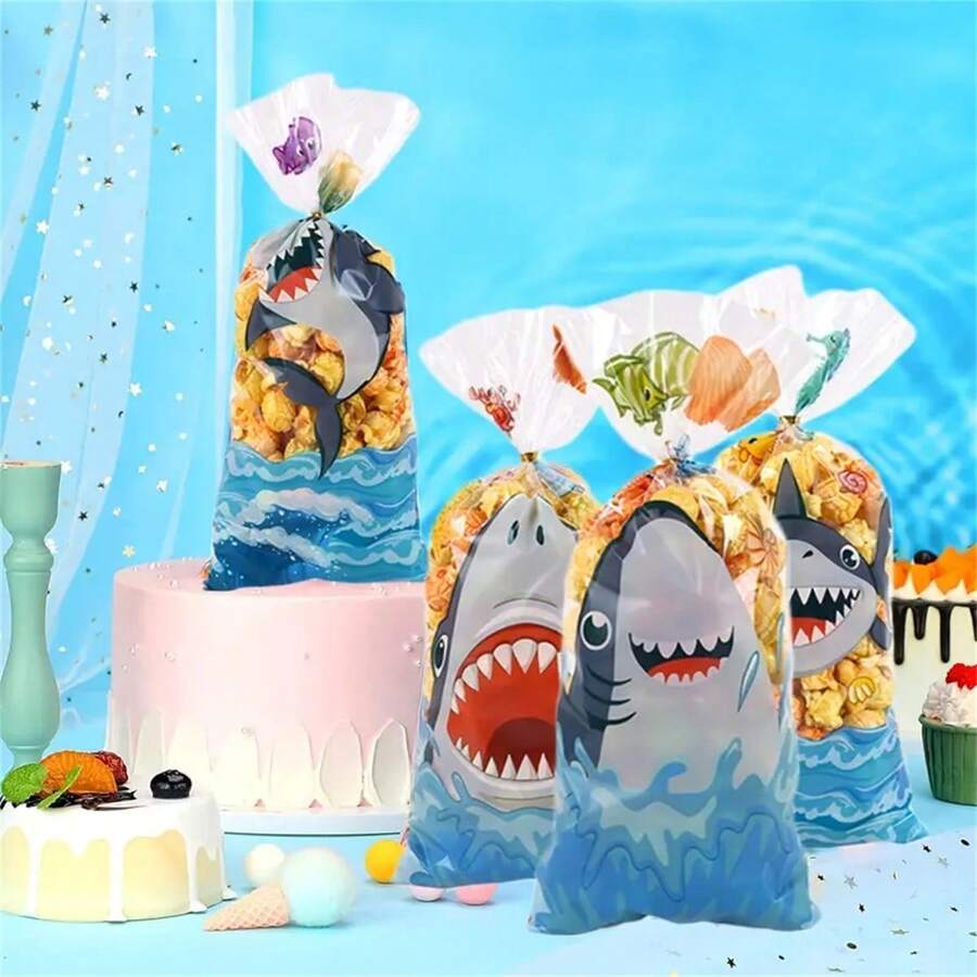 50 Pieces Shark Party Candy Bags Ocean Shark Birthday Goodie Favor Bags ...