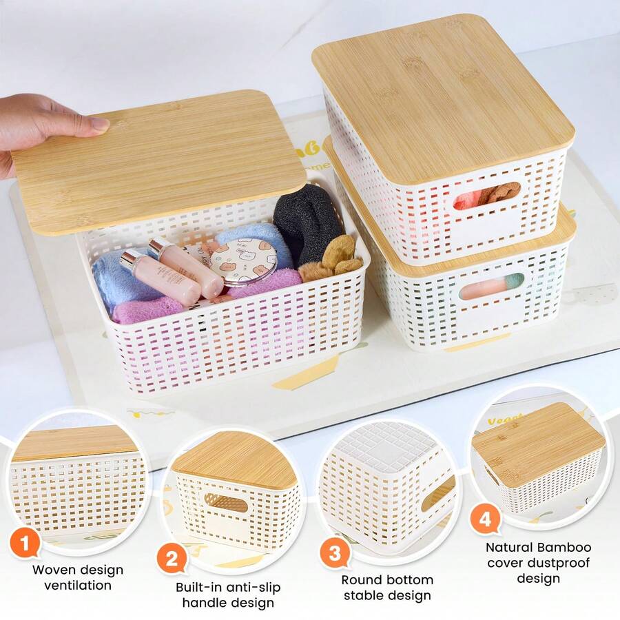 Plastic Storage Baskets With Bamboo Lid - Plastic Storage Containers ...