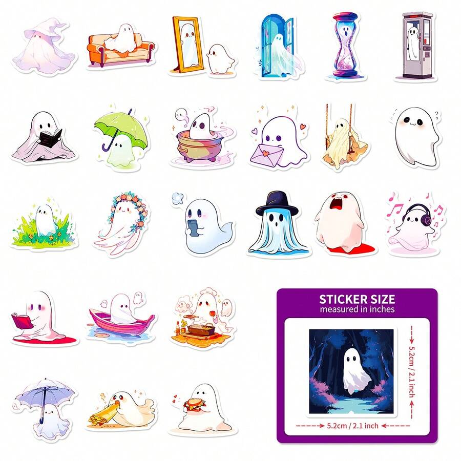 50 Sheets White Ghost Stickers Cartoon Wind Crowd Gathering Dancing ...