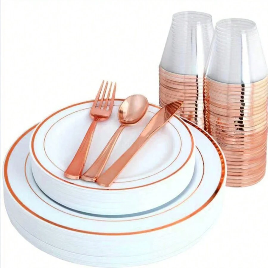 140-Piece Rose Gold Cutlery Set - Including 20pcs 26cm Dinner Plate ...