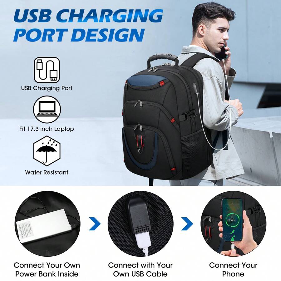 Sac à dos pour ordinateur portable étanche de 17 pouces pour voyager avec TSA. Sac à dos pour l ...