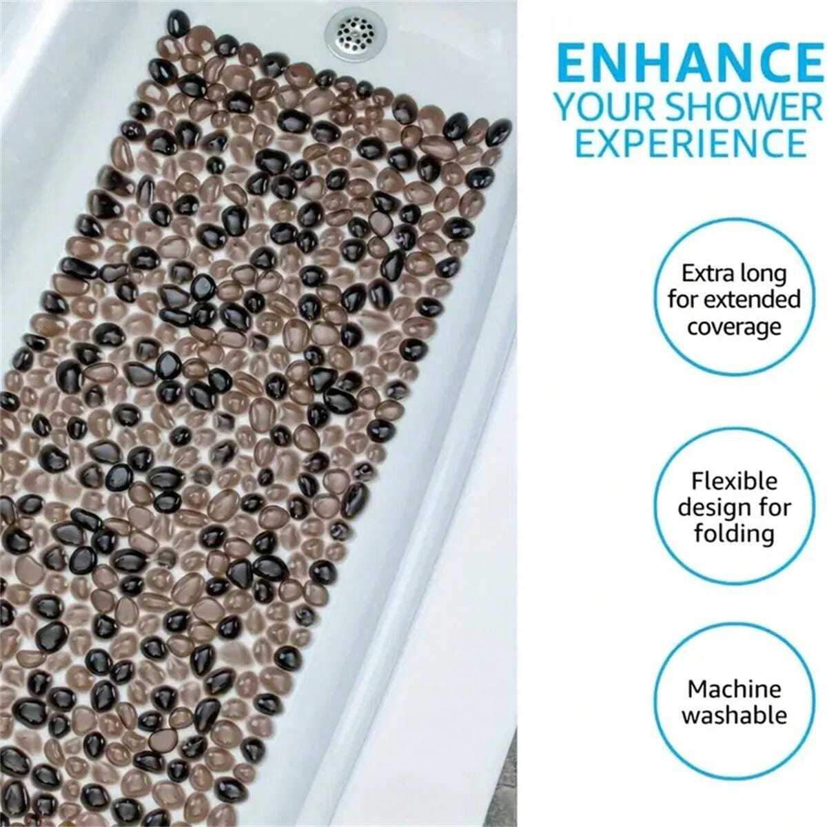 Pebbles Non-Slip Bathtub/Shower Mat Rectangular, Extra Long Deep Foot ...