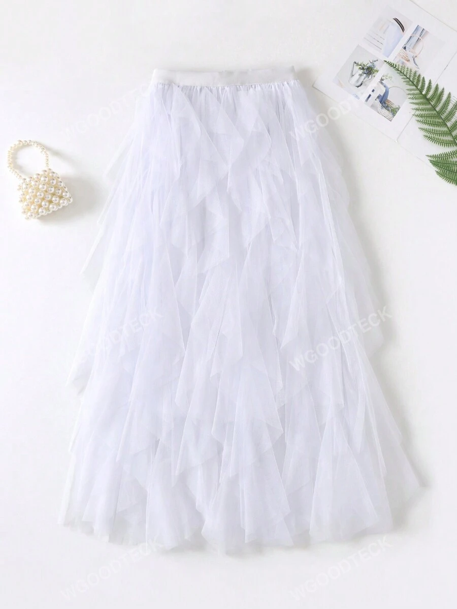 Fashionable Women Wave Asymmetrical Layered Cake Skirt, Mesh Puffy ...