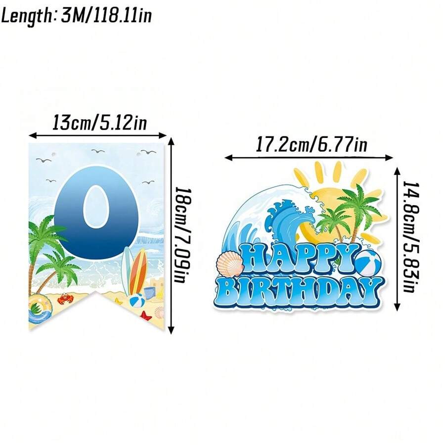 Summer Theme Pull Flag Banner Birthday Cake Card Set - Baby's First ...