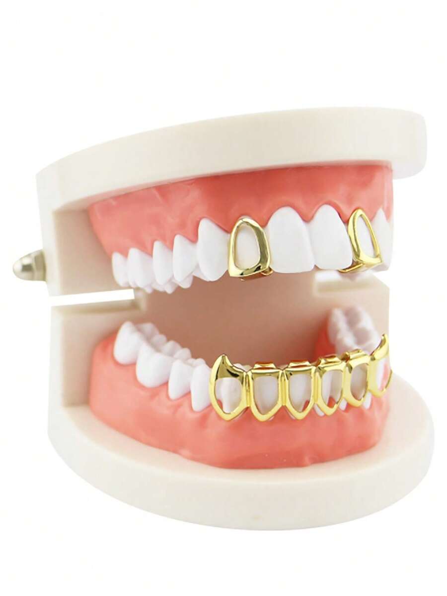 Full Hollow Out Gold Plated Fangs Set Of 2 For Upper Teeth And 6 For ...