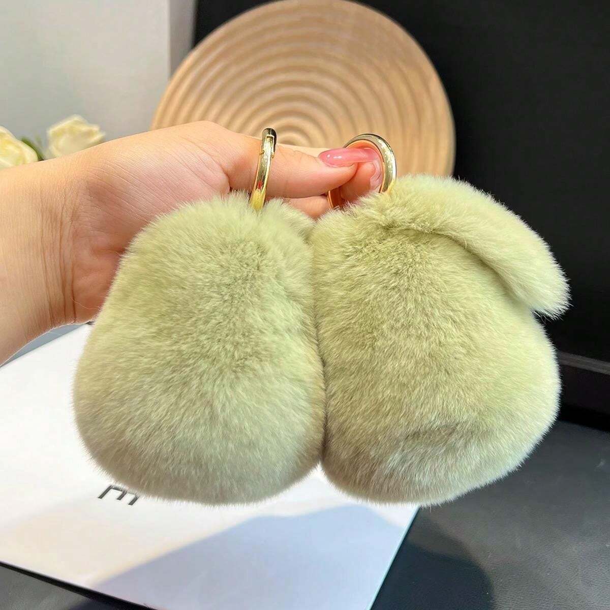Avocado-Shaped Faux Otter And Rabbit Fur Keychain Charms - Set Of 1 ...