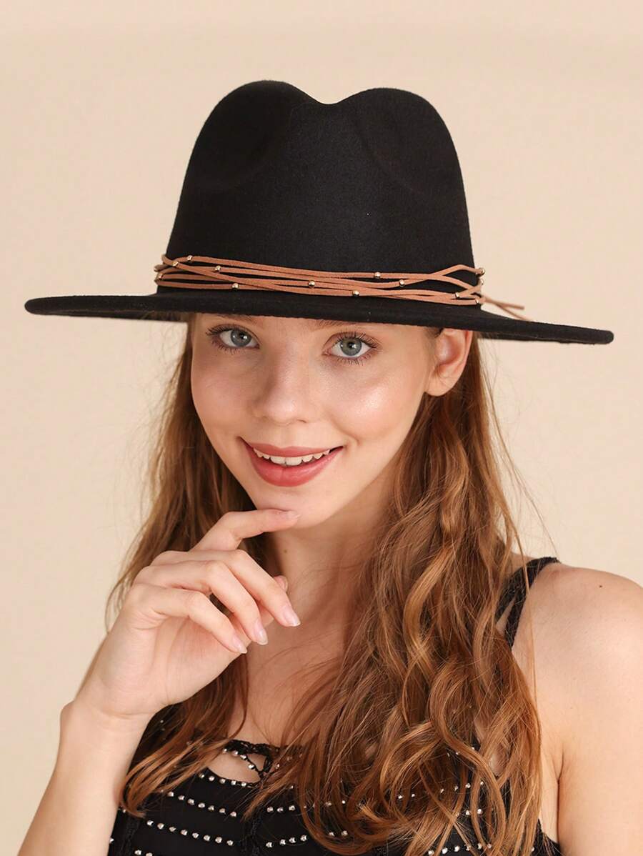 1pc New Arrival Western Style Women Cowboy Hat, Retro Knight Hat, British-Style Knitted Jazz Hat ...
