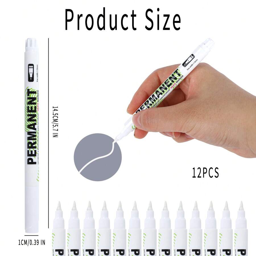 12 Pack White Paint Pen White Acrylic Permanent Marker White Mark Pens ...